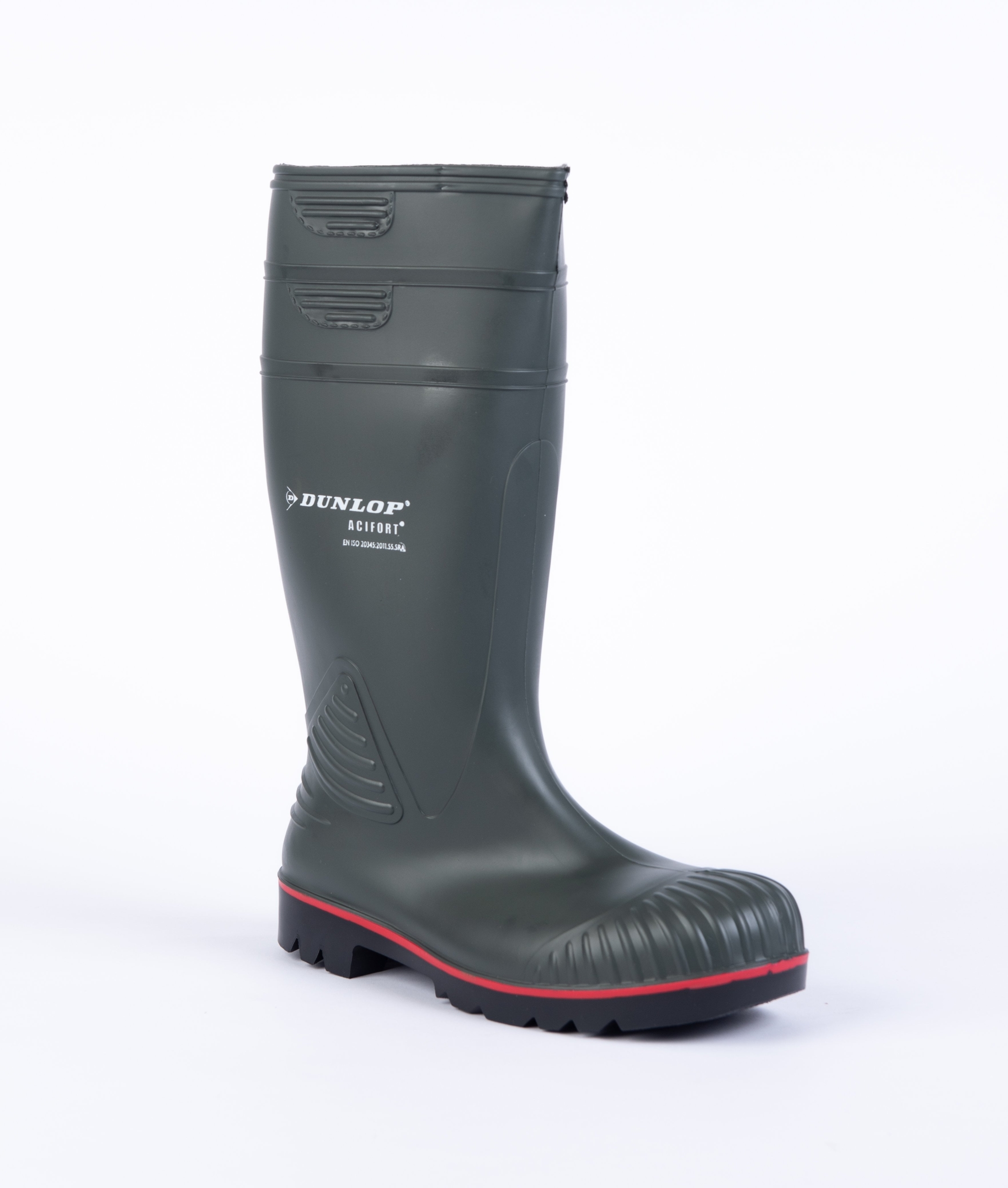 Dunlop Mens Acifort Heavy Duty Green/Red Wellington Boots - Footwear UK