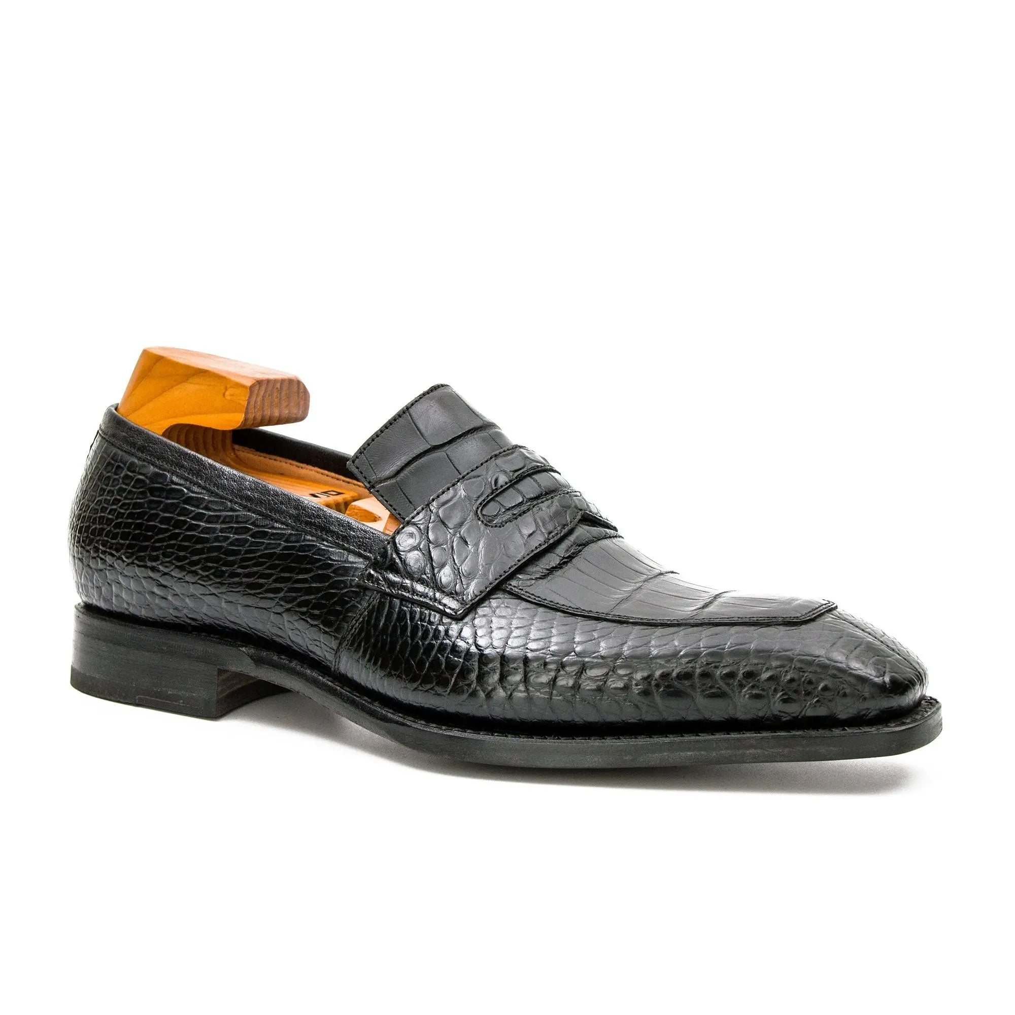 Goodyear Welted Crocodile Leather Loafers - Black / 14 - Footwear UK