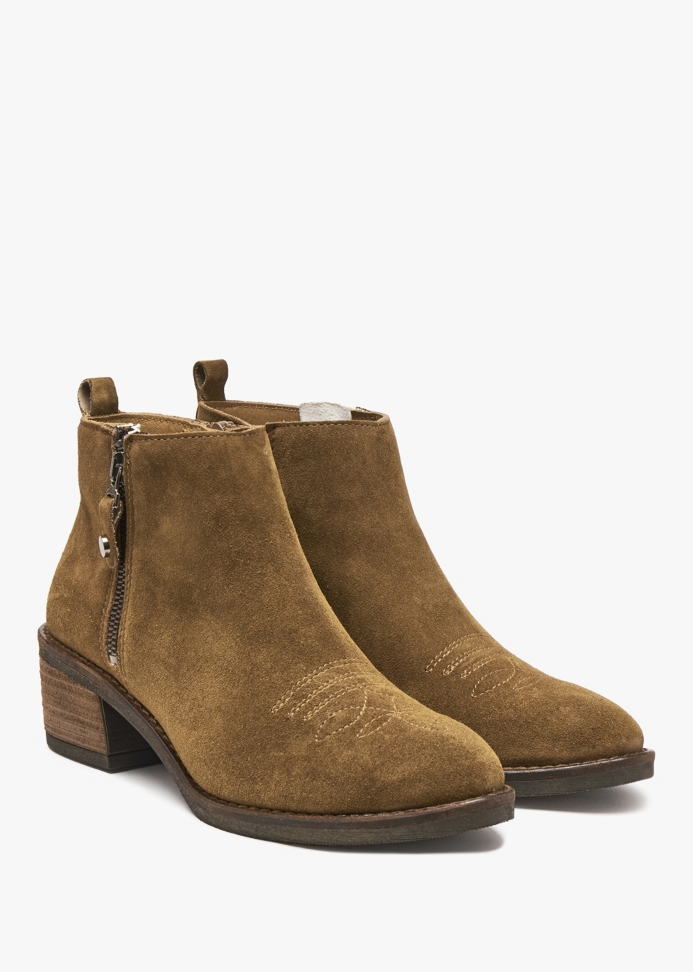 ALPE Ackie Tan Suede Western Ankle Boots Size: 38, Colour: Tan Suede