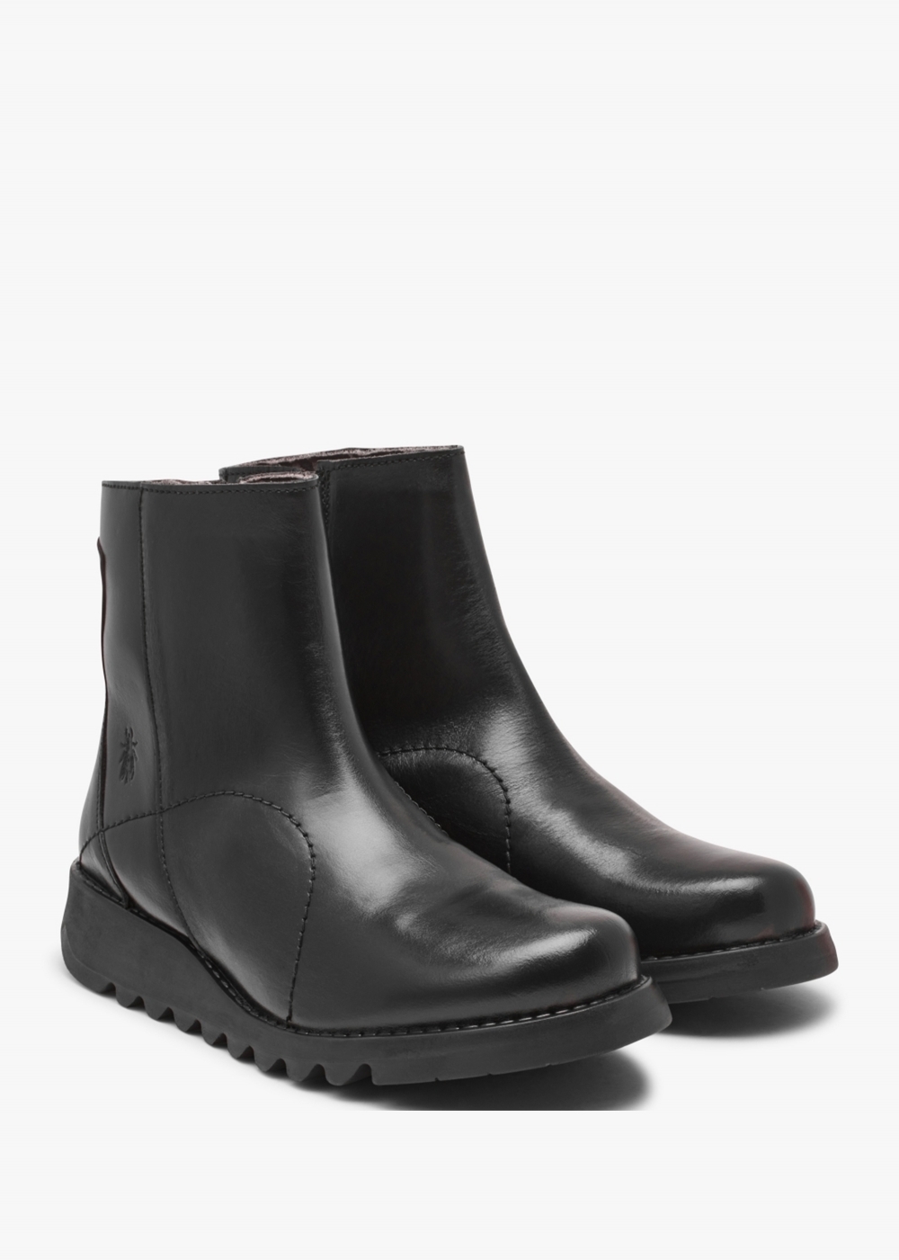 FLY LONDON Sagu Black Leather Low Wedge Ankle Boots Colour: Black Leat ...