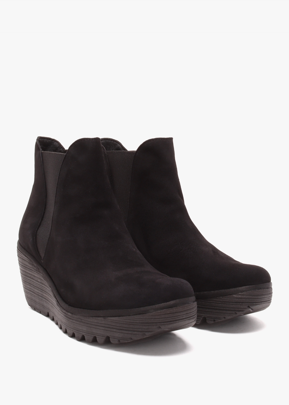 FLY LONDON Yoss Black Suede Wedge Ankle Boots Size: 41, Colour: Black ...