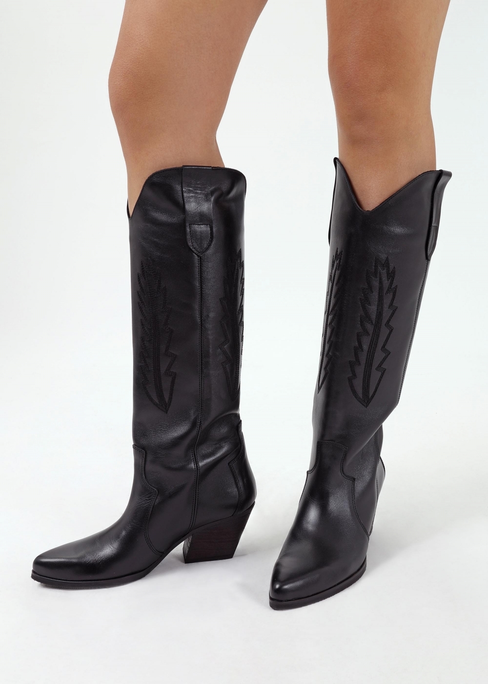DANIEL Kubra Black Leather Mid Height Cowboy Boots Colour: Black Leath