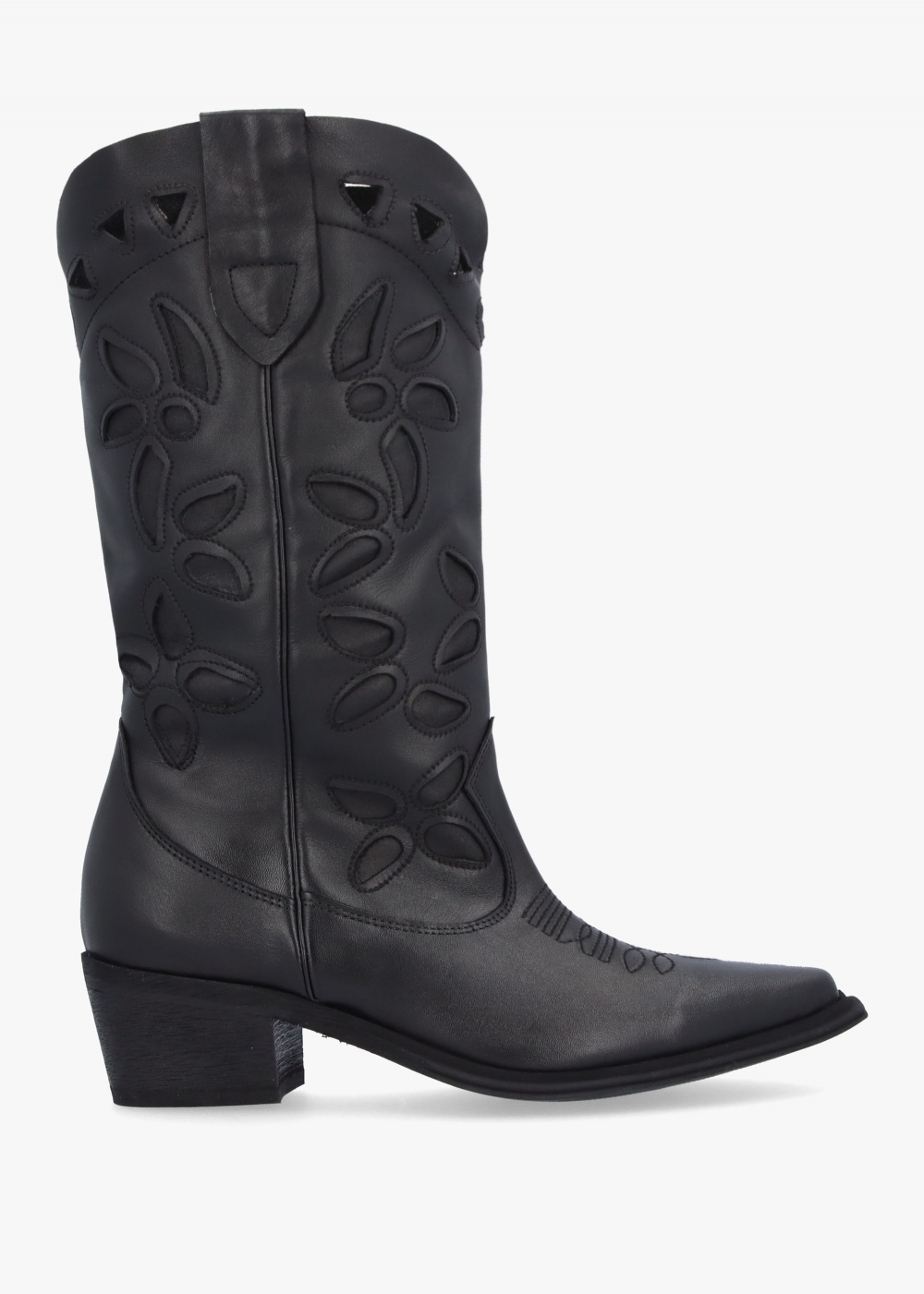 DANIEL Kubra Cutout Black Leather Calf Height Cowboy Boots Colour: Bla ...