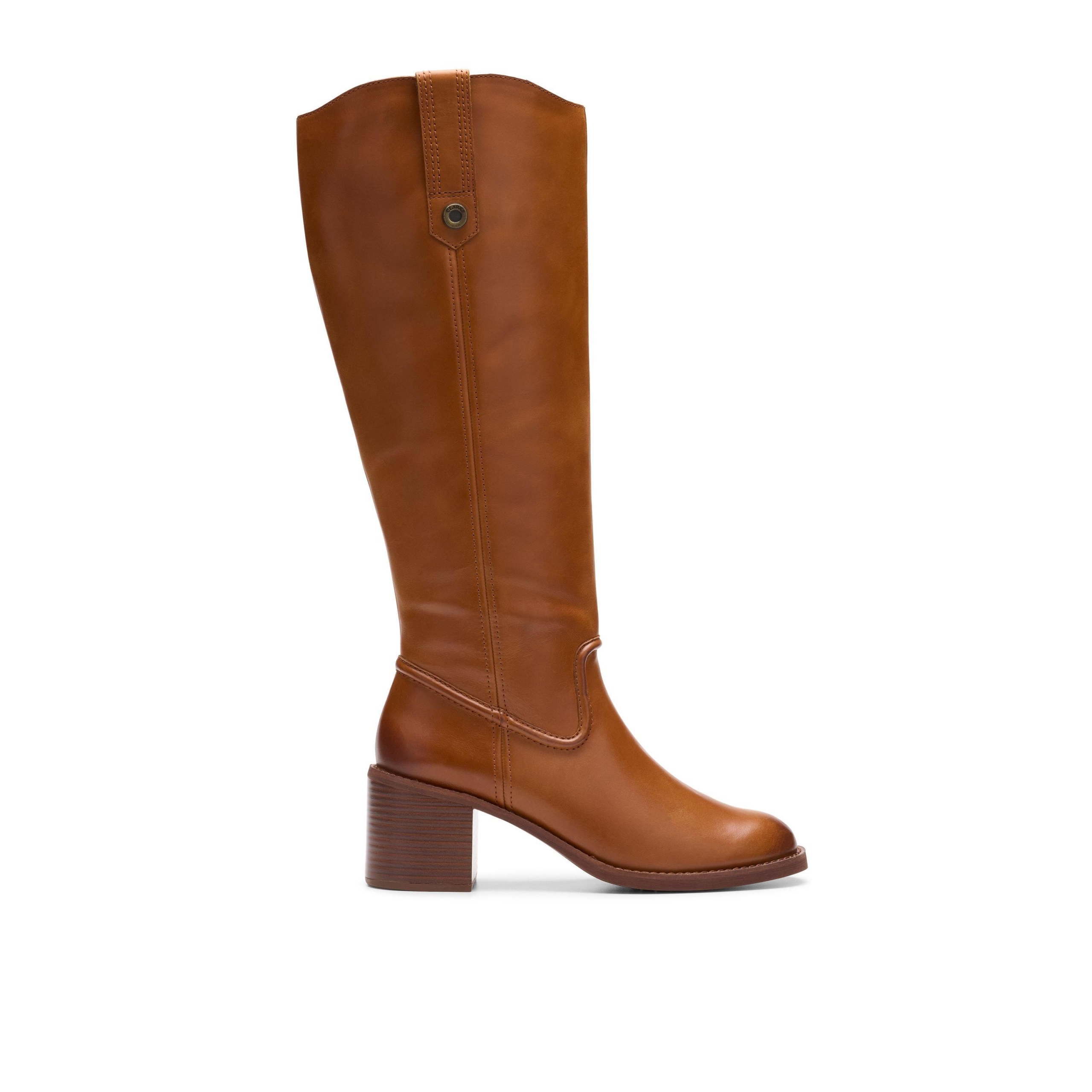 Buy Clarks Women’s Chamberly Up Mid Tan Leather Knee High Boots in ...